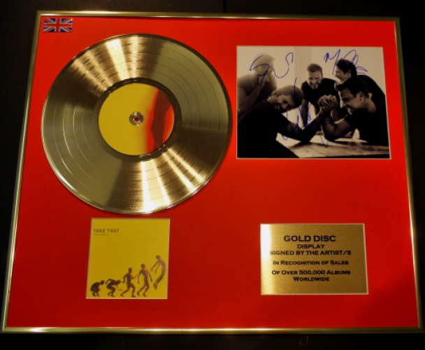 TAKE THAT/CD GOLD DISC/RECORD & SIGNED PHOTO DISPLAY/COA