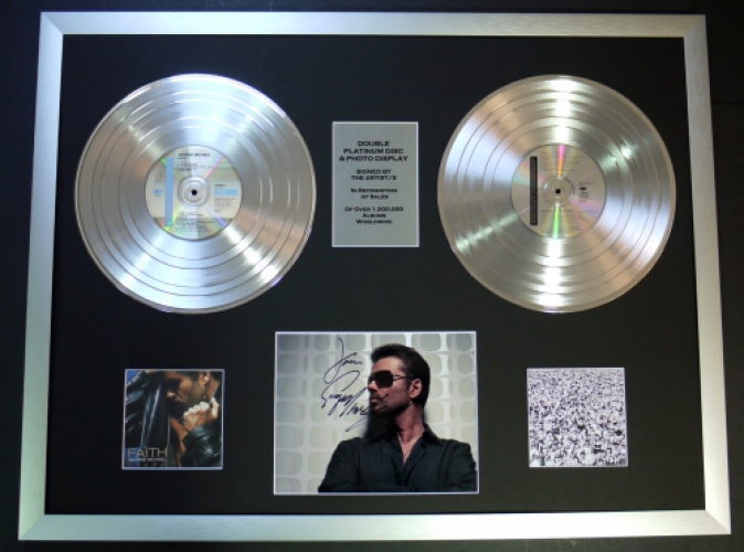 GEORGE MICHAEL/DOUBLE CD PLATINUM DISCS & SIGNED PHOTO DISPLAY/COA
