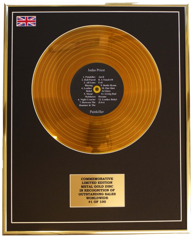 JUDAS PRIEST - PAINKILLER METAL GOLD RECORD DISPLAY COMMEMORATIVE LTD ED